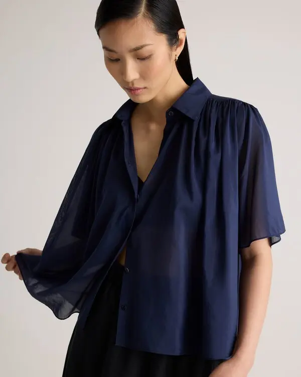 Quince Cotton-silk Voile Short Sleeve Blouse
