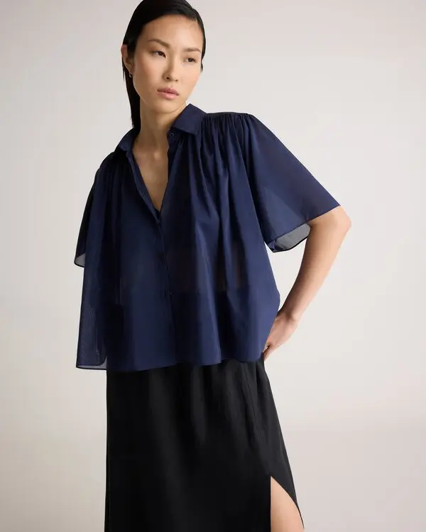 Quince Cotton-silk Voile Short Sleeve Blouse