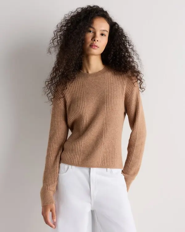 Quince Lightweight Baby Alpaca Ribbed Crewneck Sweater - Dune Camel
