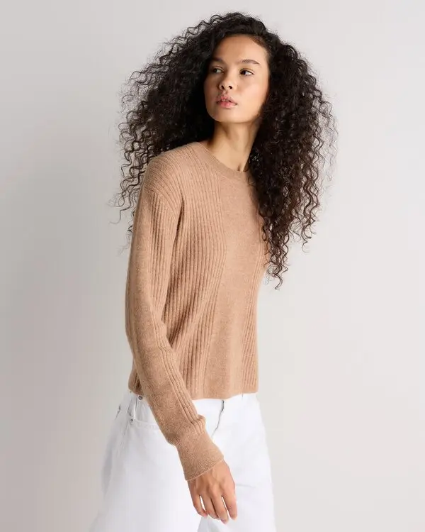 Quince Lightweight Baby Alpaca Ribbed Crewneck Sweater - Dune Camel