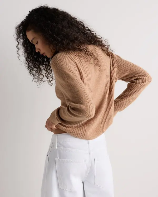 Quince Lightweight Baby Alpaca Ribbed Crewneck Sweater - Dune Camel