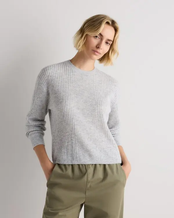 Quince Lightweight Baby Alpaca Ribbed Crewneck Sweater - Mist Grey