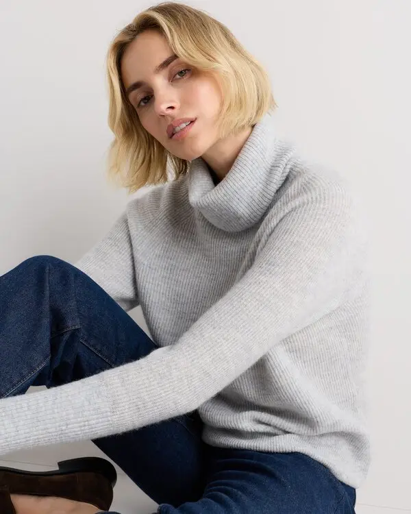 Quince Lightweight Baby Alpaca Turtleneck Sweater - Mist Grey