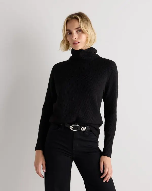 Quince Lightweight Baby Alpaca Turtleneck Sweater - Soft Black