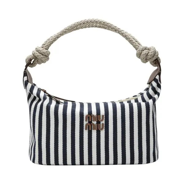 Miu Miu Striped Canvas Hobo Bag With Rope Handle