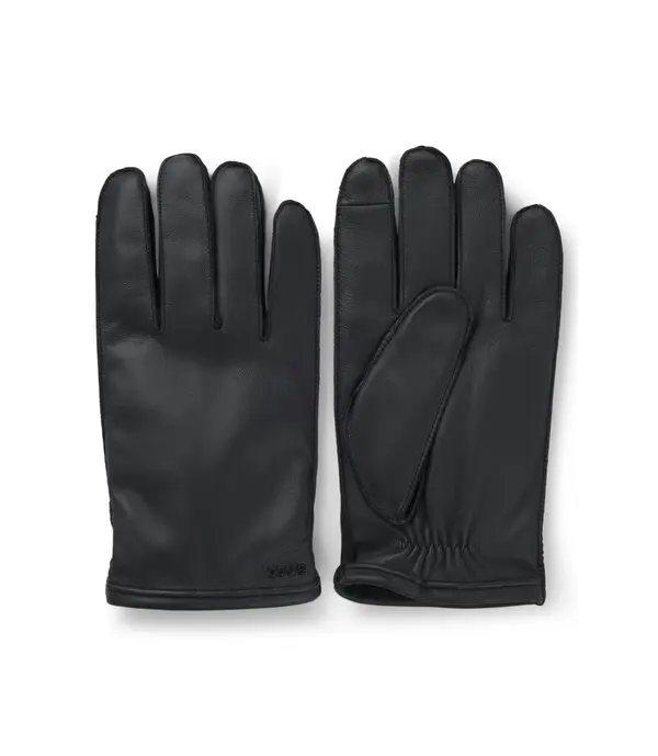 BOSS Touch-tech Leather Gloves With Metal Logo Detail - Black
