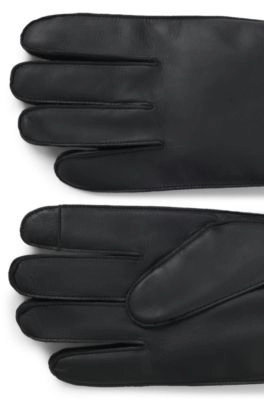BOSS Touch-tech Leather Gloves With Metal Logo Detail