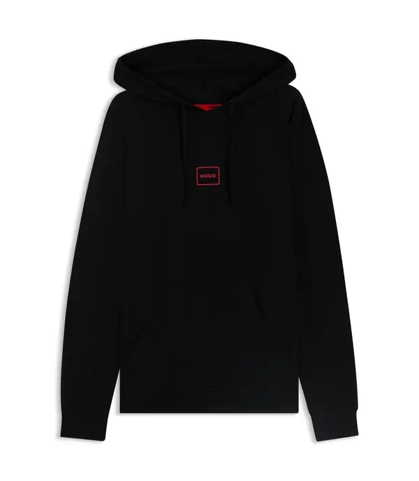 Hugo Relaxed-fit Hoodie In Stretch Cotton With Logo Print - Black