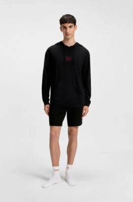 Hugo Relaxed-fit Hoodie In Stretch Cotton With Logo Print