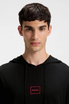 Hugo Relaxed-fit Hoodie In Stretch Cotton With Logo Print