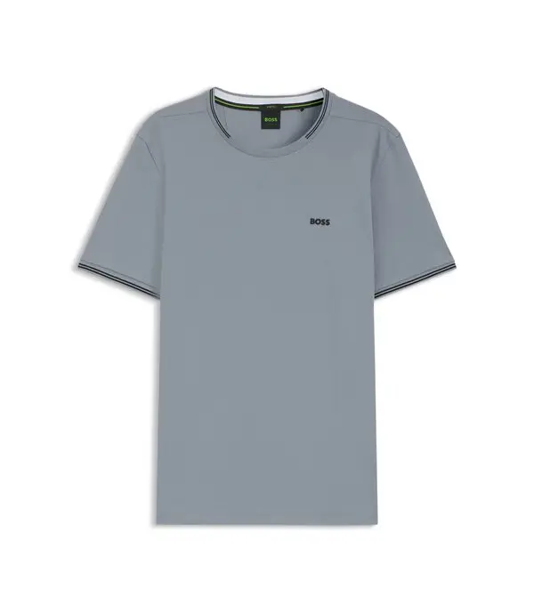 BOSS Stretch-cotton T-shirt With Stripes And Logo - Dark Grey