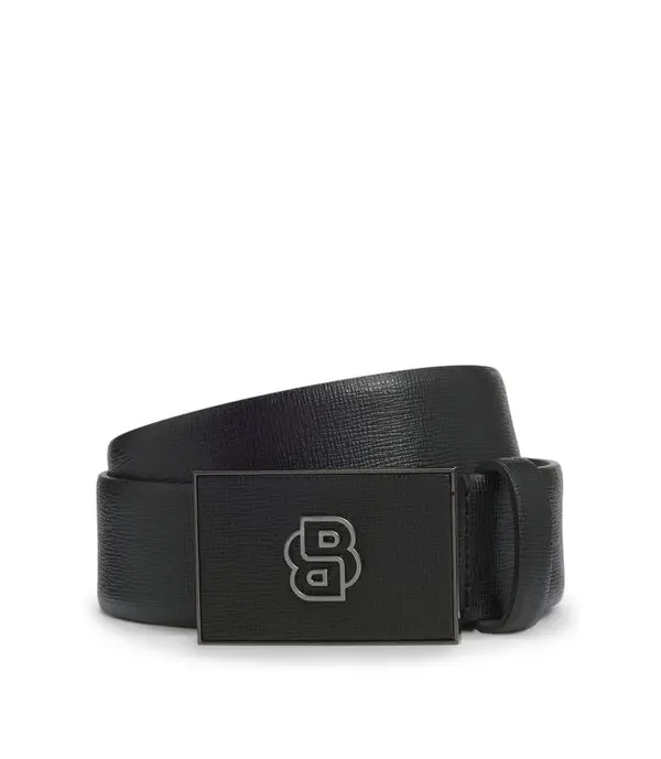 BOSS Italian-leather Belt With Double B Monogram Buckle - Black