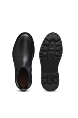 BOSS Grained Leather Boots With Elastic Side Panels