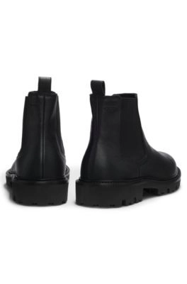 BOSS Grained Leather Boots With Elastic Side Panels