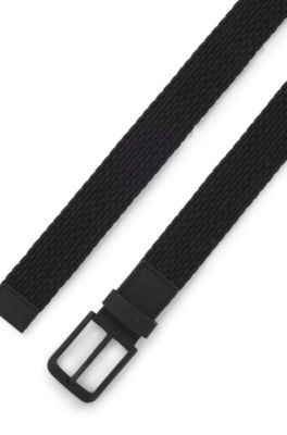 BOSS Woven Belt With Leather Trims And Logo Detail