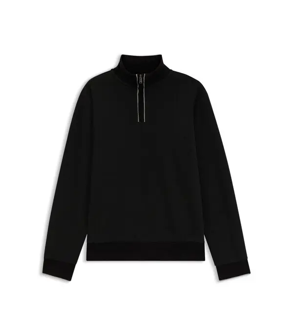 BOSS Funnel Neck Zip Sweatshirt In Pure Cotton