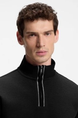 BOSS Funnel Neck Zip Sweatshirt In Pure Cotton