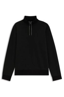 BOSS Funnel Neck Zip Sweatshirt In Pure Cotton