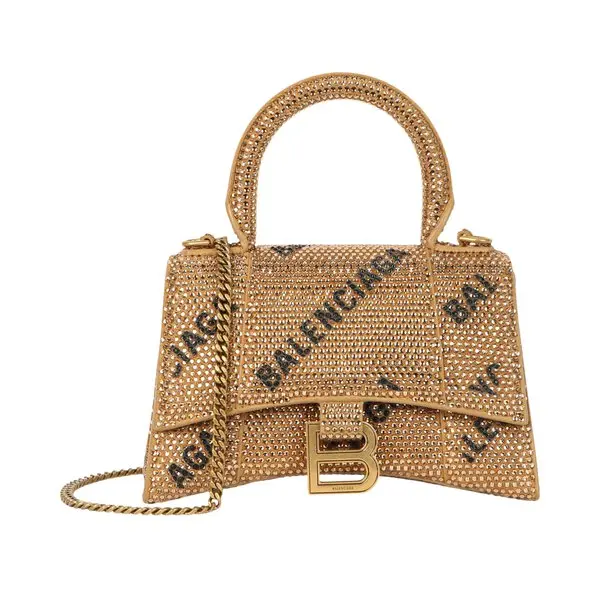 Balenciaga Hourglass Xs Top Handle Bag Allover Logo Strass - Gold