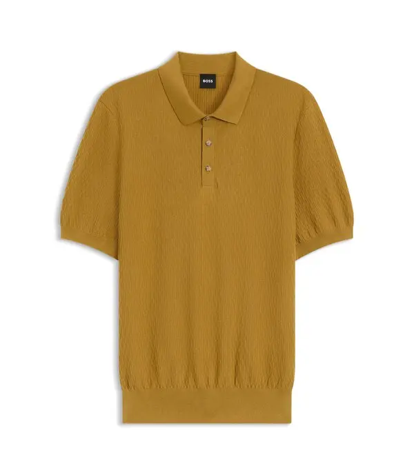BOSS Regular-fit Knit Polo In Structured Fabric - Gold