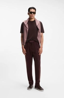 BOSS Windowpane-check T-shirt In A Cotton-and-silk Blend