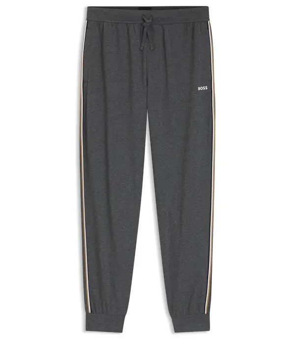BOSS Pajama Pants In Stretch Cotton With Signature Side Stripes - Grey