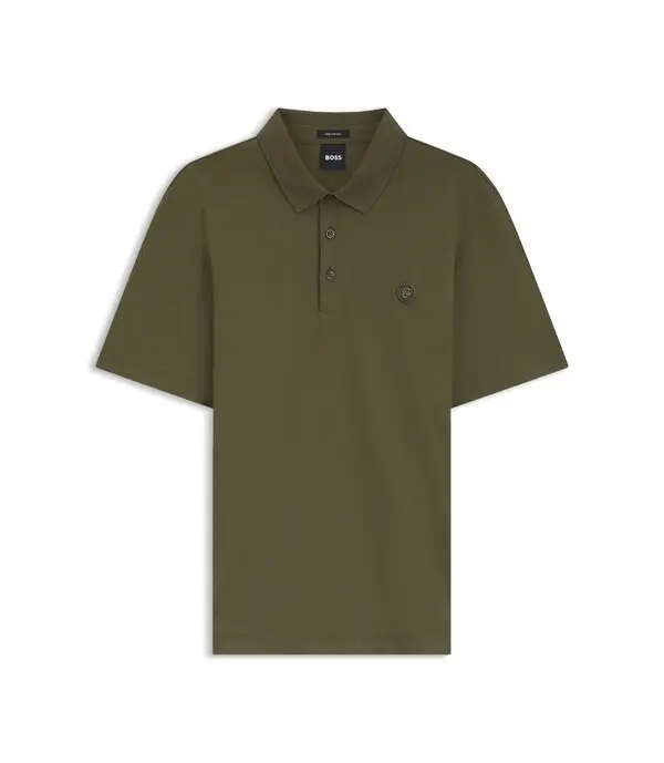 BOSS Mercerized-cotton Polo Shirt With Double B Monogram - Light Green