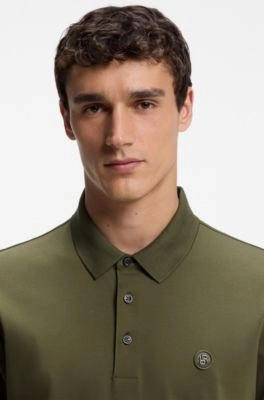 BOSS Mercerized-cotton Polo Shirt With Double B Monogram - Light Green