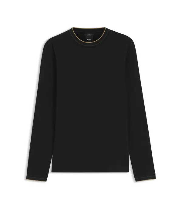 BOSS Long-sleeved T-shirt In Mercerized Cotton With Contrast Trim - Black