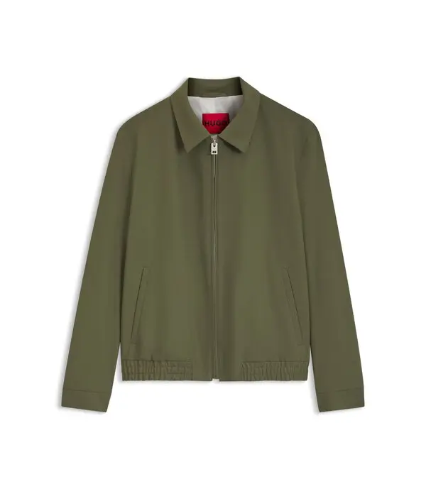 Hugo Slim-fit Jacket In Wool-blend Poplin - Light Green