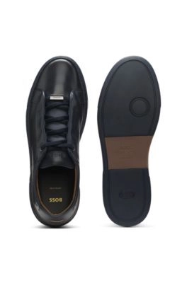 BOSS Gary Brushed Leather Sneakers With Elastic Laces