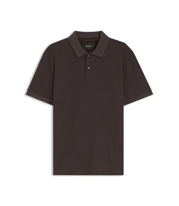 BOSS Knit Polo Shirt In Two-tone Cotton - Light Brown