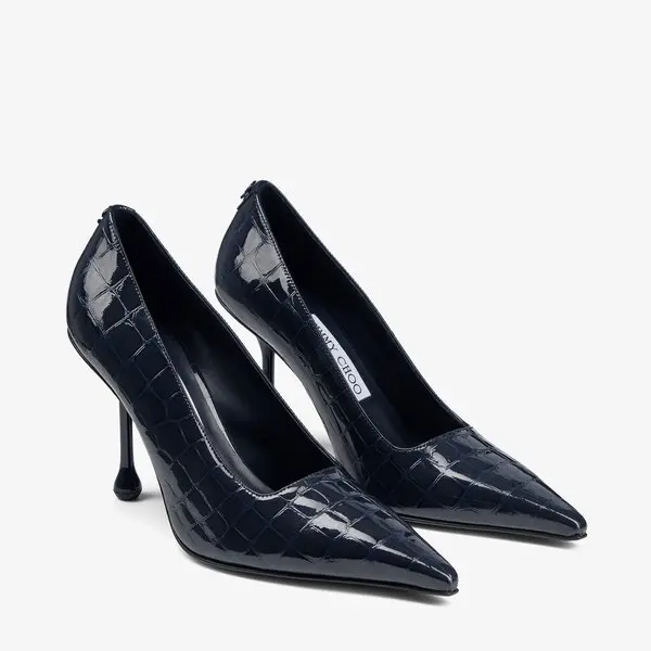 JIMMY CHOO Ixia 95 Shiny Croc Embossed Leather Pumps