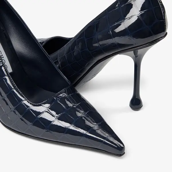 JIMMY CHOO Ixia 95 Shiny Croc Embossed Leather Pumps