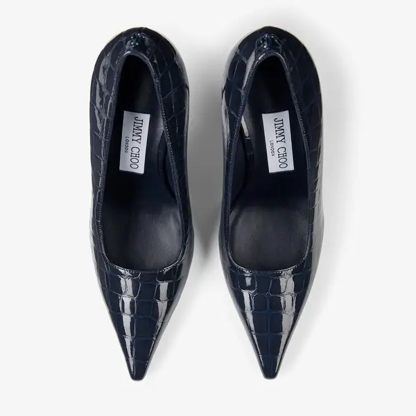 JIMMY CHOO Ixia 95 Shiny Croc Embossed Leather Pumps