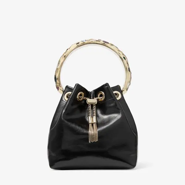 JIMMY CHOO Bon Bon Bucket Bag With Crystal Handle - Black/multi/gold
