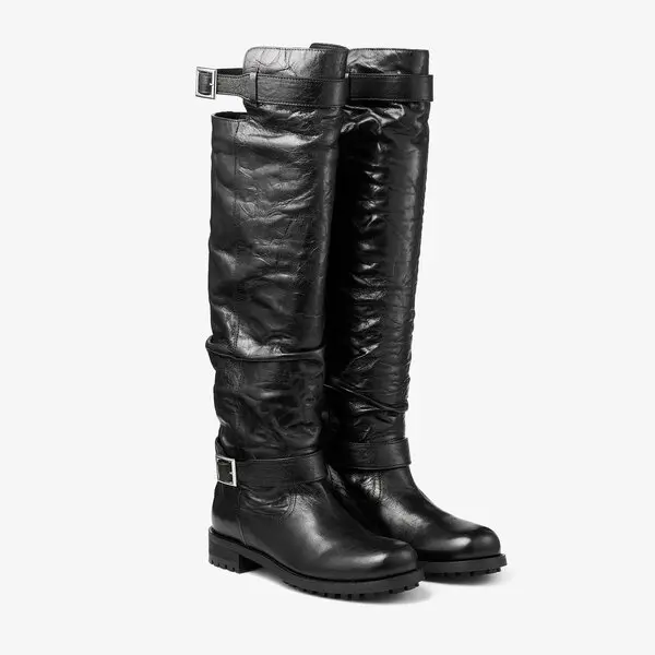 JIMMY CHOO Biker Knee Boot Lamb Leather Knee-high Biker Boots