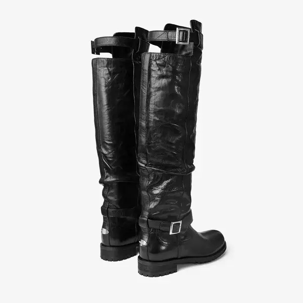 JIMMY CHOO Biker Knee Boot Lamb Leather Knee-high Biker Boots