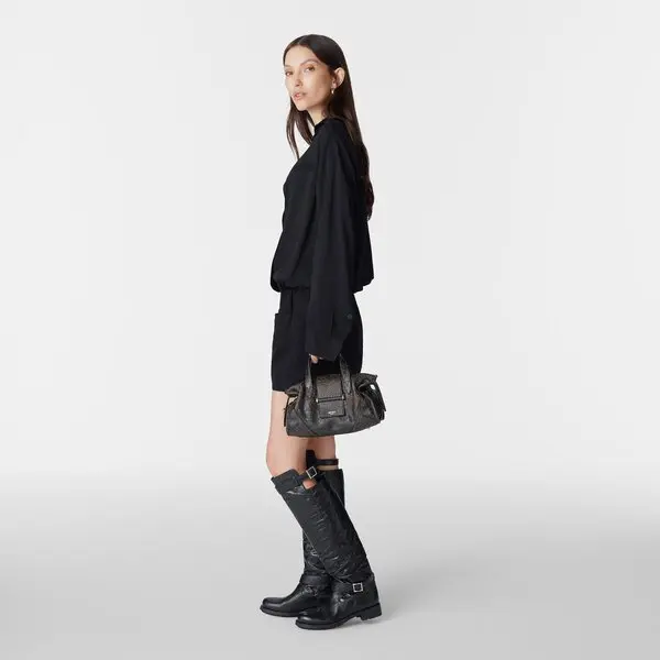 JIMMY CHOO Biker Knee Boot Lamb Leather Knee-high Biker Boots - Black