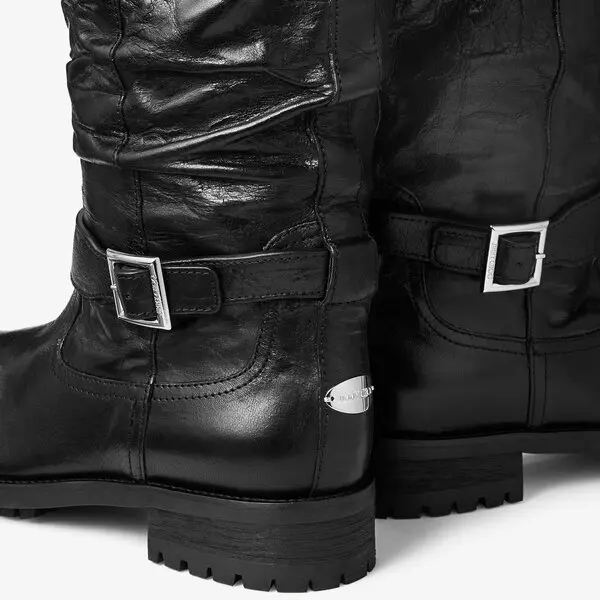 JIMMY CHOO Biker Knee Boot Lamb Leather Knee-high Biker Boots - Black
