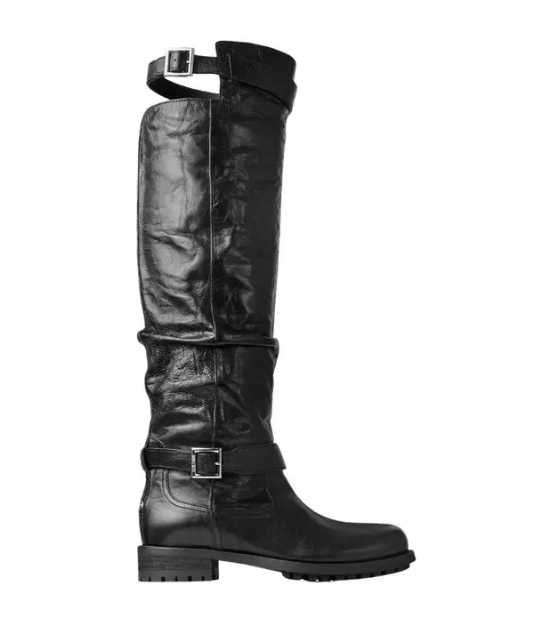 JIMMY CHOO Lamb Leather Biker Knee-high Boots - Black