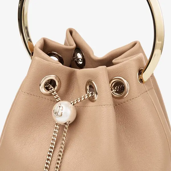 JIMMY CHOO Bon Bon Bucket Bag With Pearl Closure - Chai/light Gold