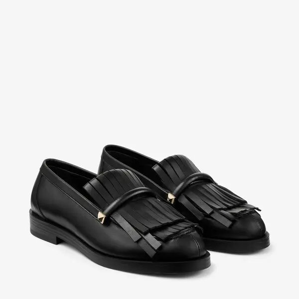 JIMMY CHOO Leather Eska Loafers With Fringed Detail - Black