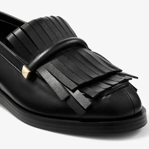 JIMMY CHOO Leather Eska Loafers With Fringed Detail - Black