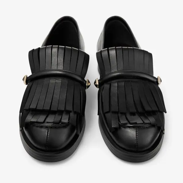 JIMMY CHOO Leather Eska Loafers With Fringed Detail - Black