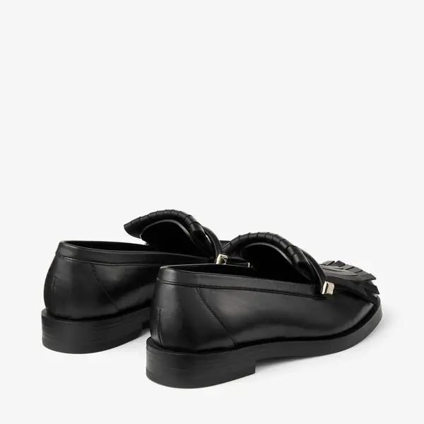 JIMMY CHOO Leather Eska Loafers With Fringed Detail - Black