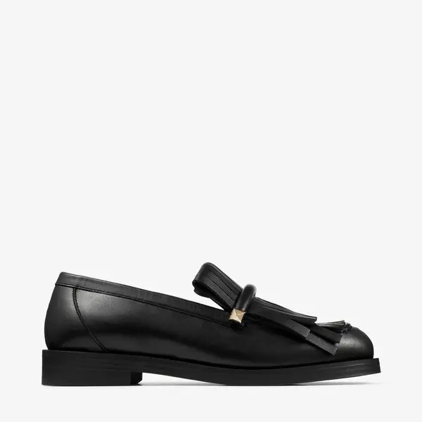 JIMMY CHOO Leather Eska Loafers With Fringed Detail - Black