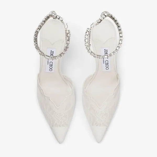JIMMY CHOO Saeda 100 Lace Pumps With Crystal Chain Anklet
