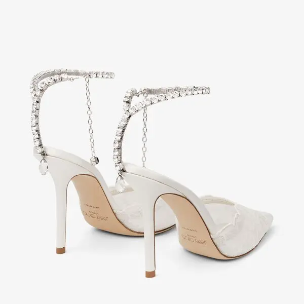 JIMMY CHOO Saeda 100 Lace Pumps With Crystal Chain Anklet