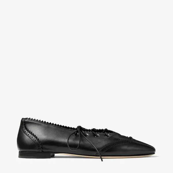 JIMMY CHOO Margot Lace Up Flat With Brogue Detailing - Black